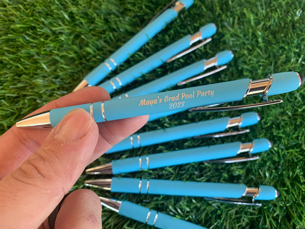 Cyan Metal Soft Touch Pens